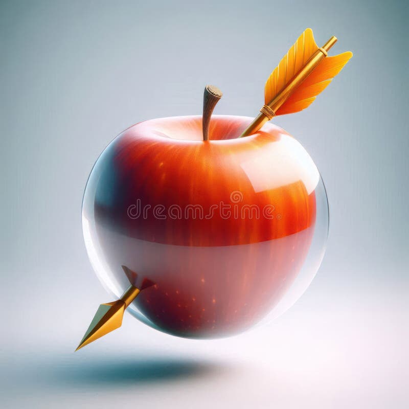 A Red Apple with an Arrow Piercing it. Stock Photo - Image of glass ...