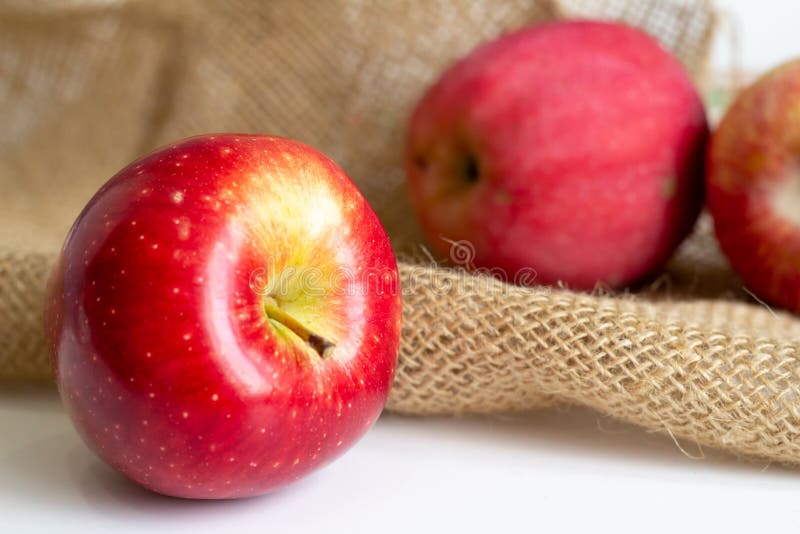 Red Apple Back View Sackcloth on Background Stock Photo - Image of ...