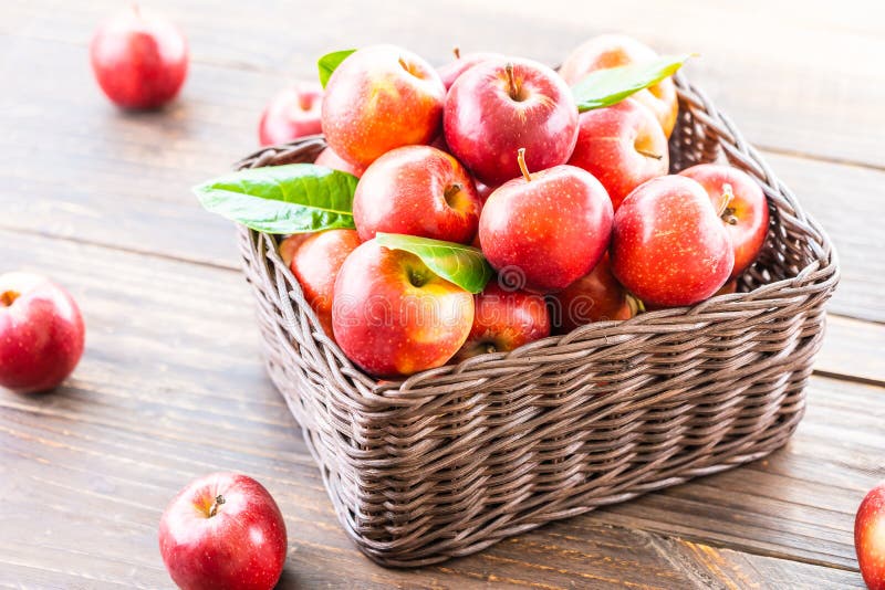 Red apple in basket stock photo. Image of closeup, fresh - 163136850