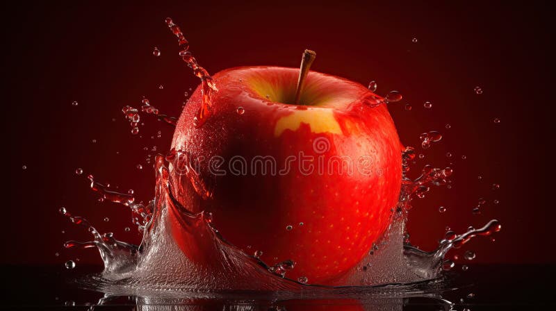 Red Apple Bathed in a Splash of Freshness. Generative AI Stock ...