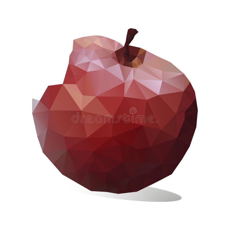 Red Apple Bite, Tilted, Triangulation. Low Poly Object on a White ...