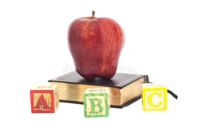 Red Apple on Book and ABC Wooden Letter Blocks Stock Photo - Image of ...
