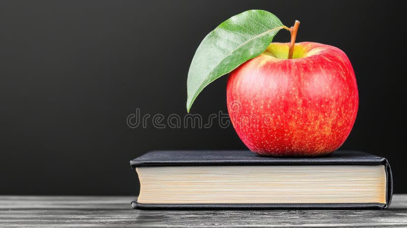 Red Apple on Book Education Knowledge Learning Study School Leaf Desk ...