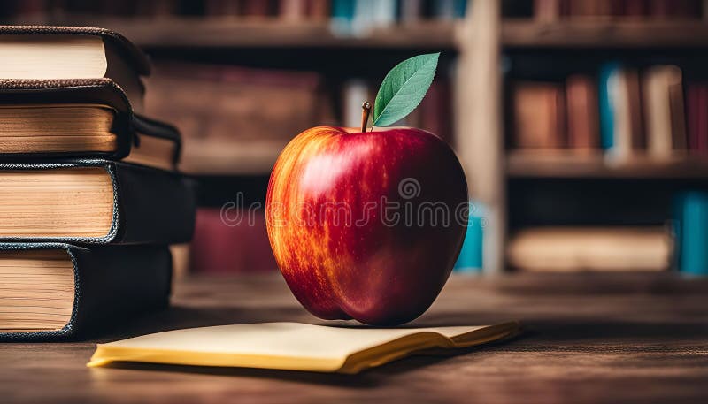 Red Apple on a Book, a Symbol of Education Stock Illustration ...