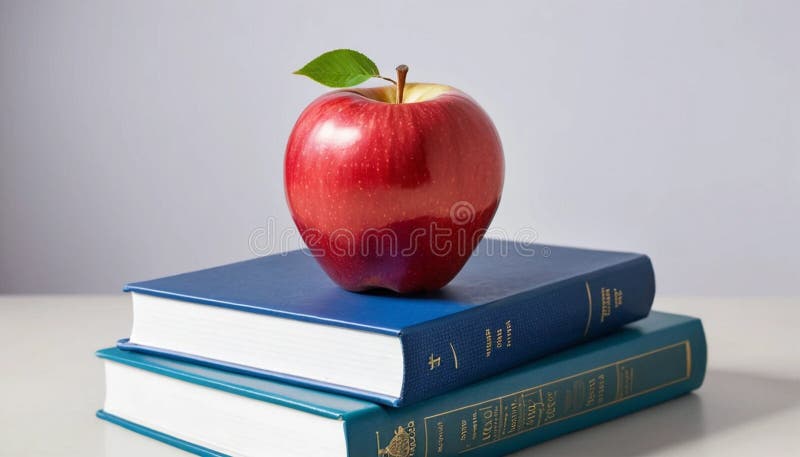 Red Apple on Books stock illustration. Illustration of drink - 377356064