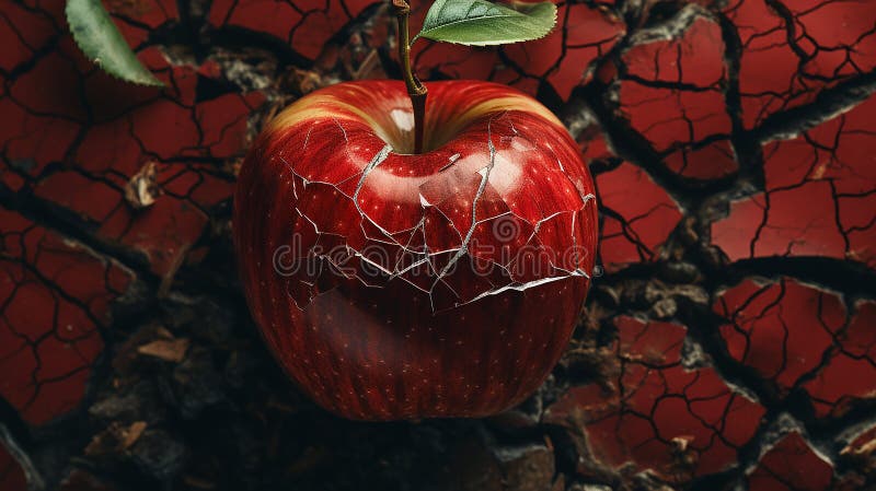 Red Apple on Broken Ground. Generative AI Stock Illustration ...