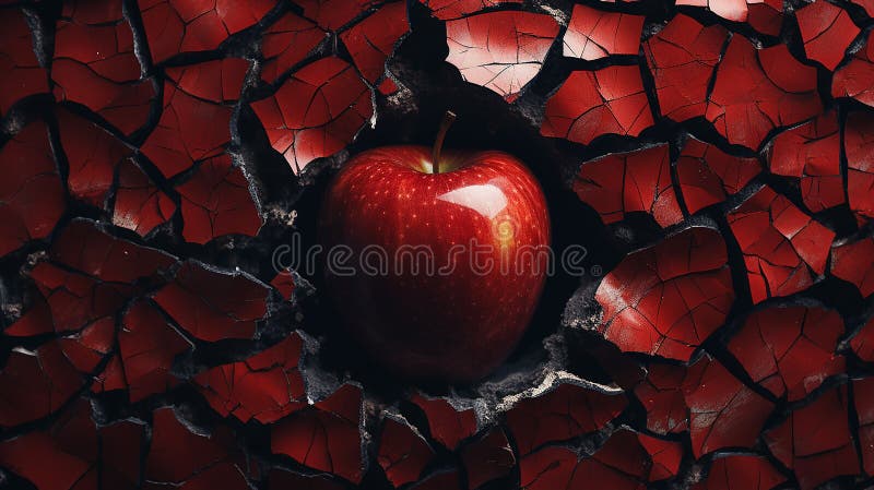 Red Apple on Broken Ground. Generative AI Stock Illustration ...