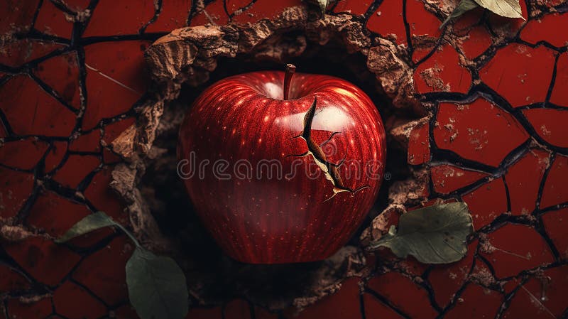 Red Apple on Broken Ground. Generative AI Stock Illustration ...