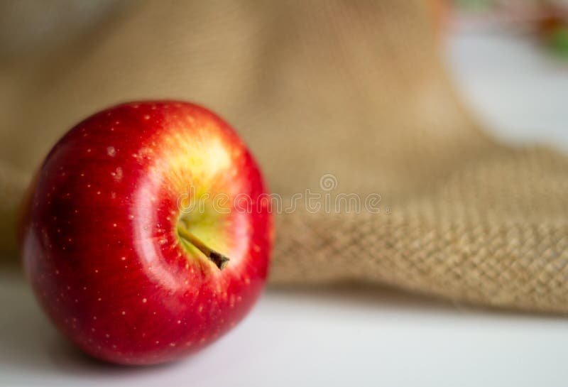 Red Apple Back View Sackcloth on Background Stock Image - Image of ...