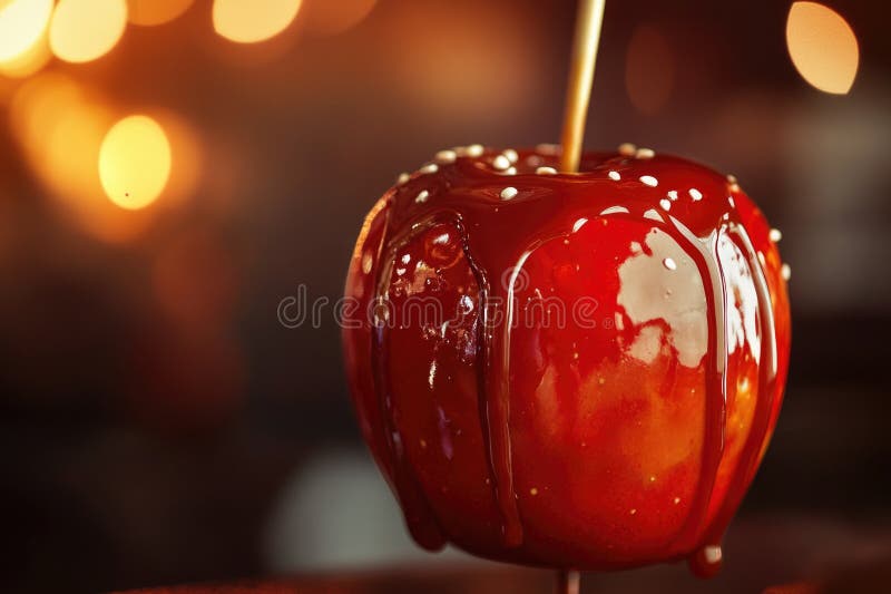 A Red Apple with Caramel Drizzled on Top Stock Image - Image of ...