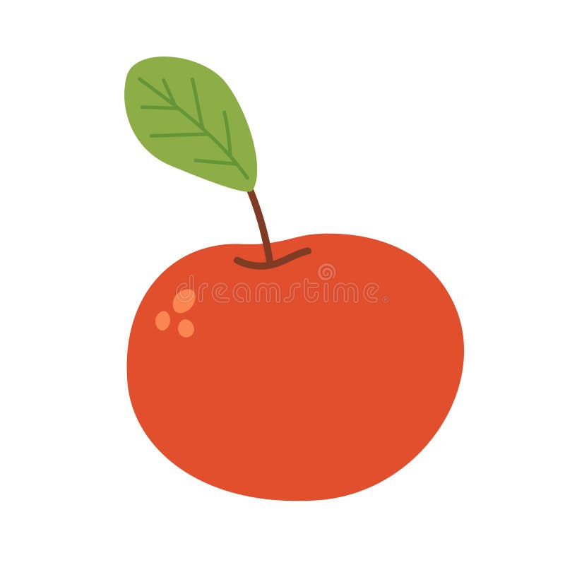 Red Apple in Cartoon Style. Hand Drawn Fruit Stock Vector ...