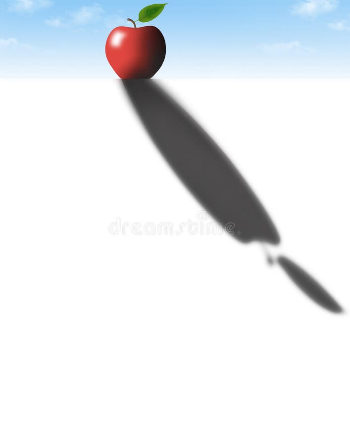 A Red Apple Casts a Shadow Across the White Area of Copy Space Stock ...