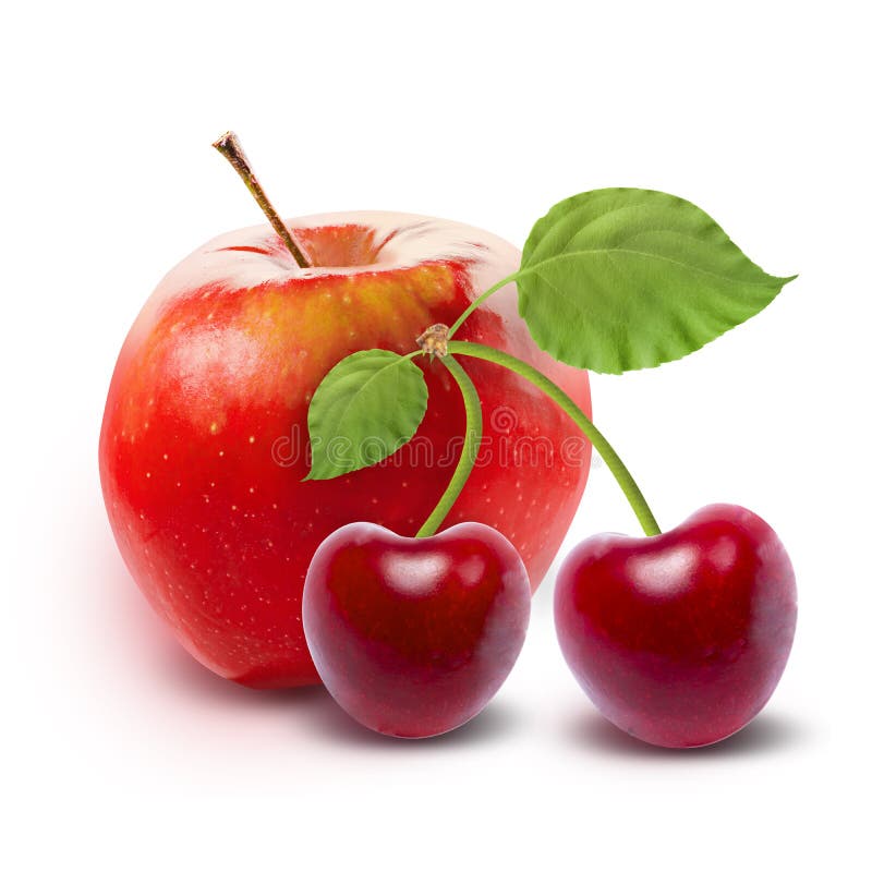 Red Apple and Cherry Isolated with Clipping Path Stock Photo - Image of ...