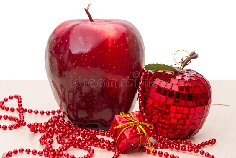 Red Apple and Christmas Toys Stock Photo - Image of apple, ripe: 83760432