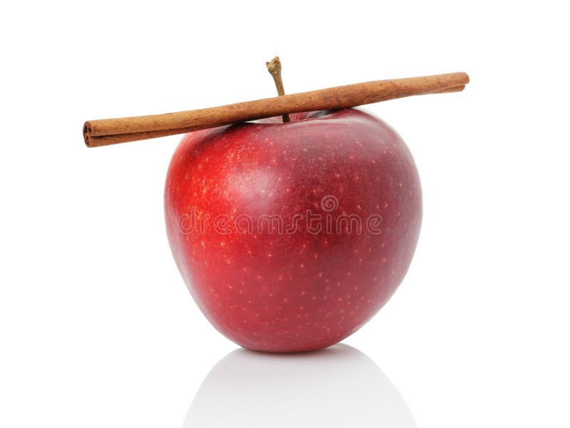 Red Apple with Cinnamon Stick on Top Stock Image - Image of brown ...