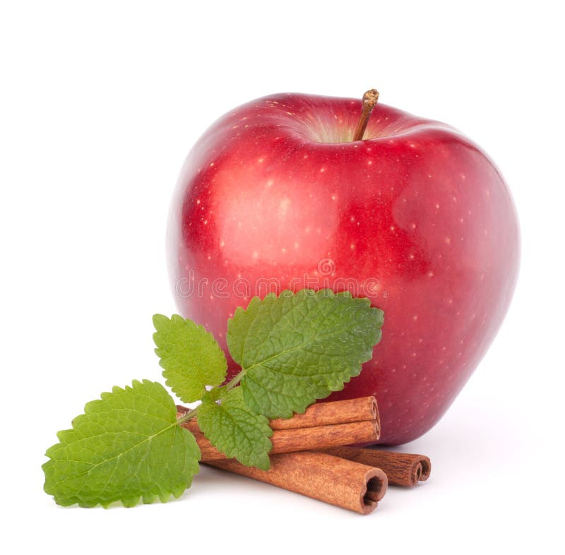 Red Apple, Cinnamon Sticks and Mint Leaves Still Life Stock Photo ...