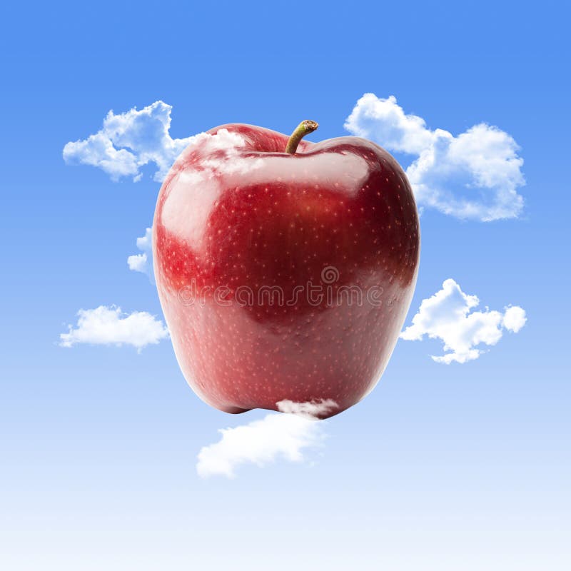 Red Apple with Clouds and a Blue Sky Background Stock Photo - Image of ...