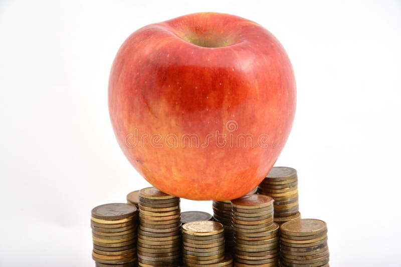 Red Apple with Coins Isolated on White Stock Image - Image of ...