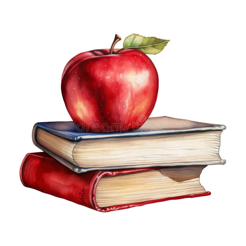 Red Apple on a Colorful Stack of Books, Symbol of Learning and ...
