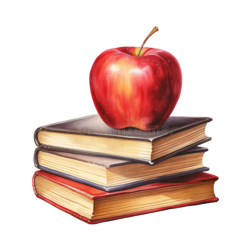 Red Apple on a Colorful Stack of Books, Symbol of Learning and ...