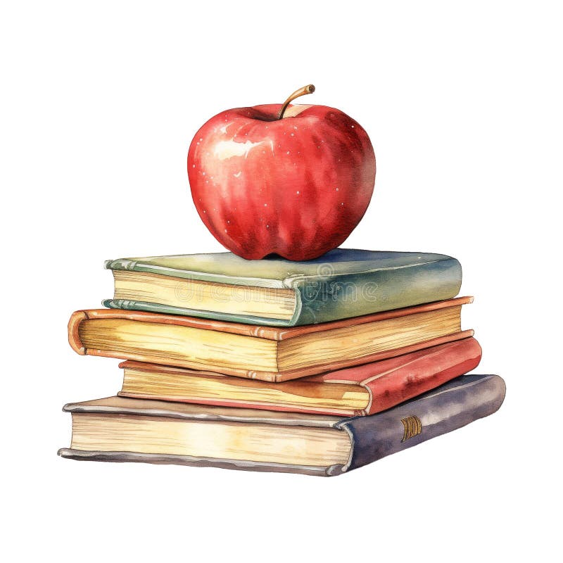Red Apple on a Colorful Stack of Books, Symbol of Learning and ...