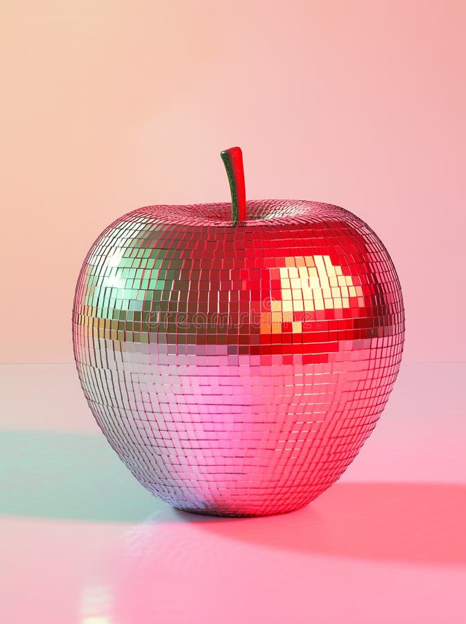 Red Apple Made of Hundreds of Small Mirrored Tiles is Standing on a ...