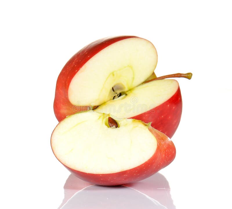 Red Apple Cut Pieces on White Background. Stock Image - Image of nature ...