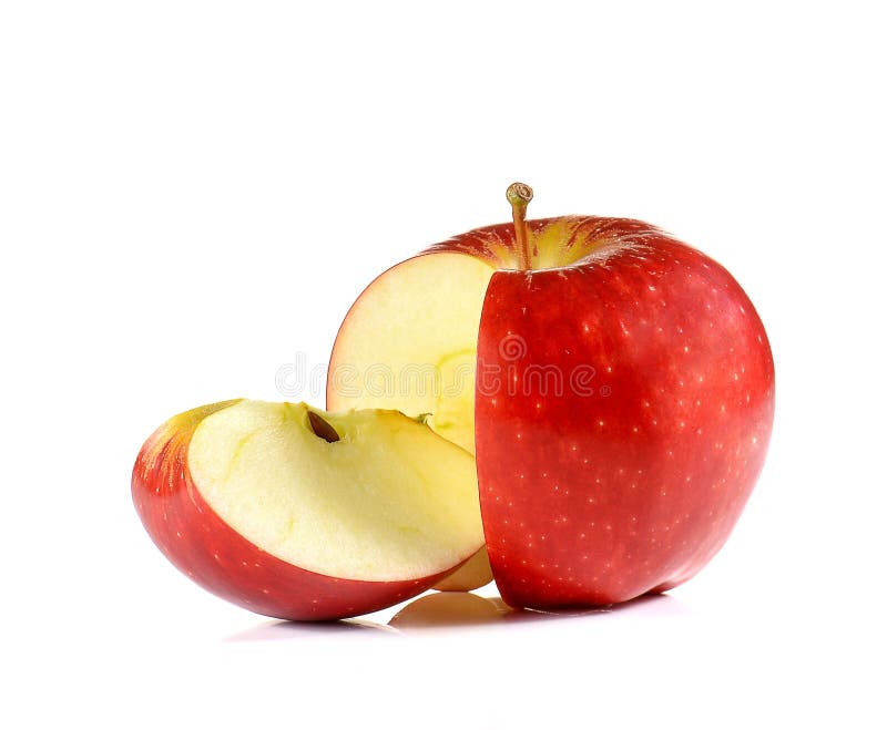 Red Apple Cut Pieces on White Background. Stock Image - Image of ...