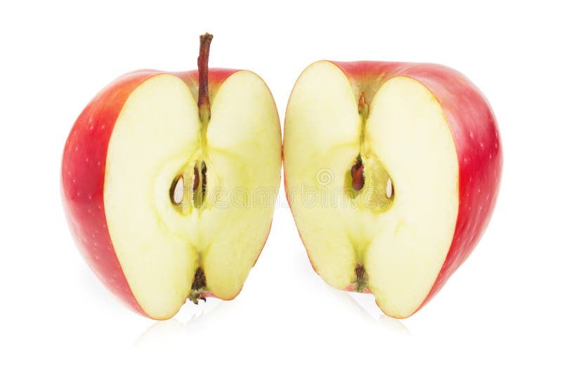 Red Apple Cut into Two Parts Stock Photo - Image of agriculture, inside ...