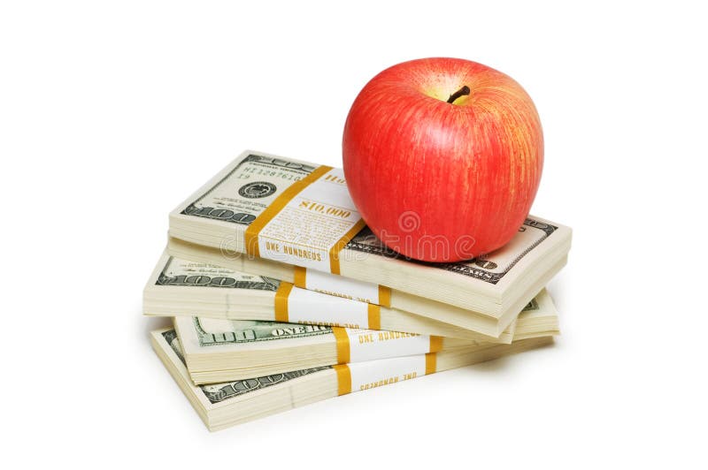 Red apple and dollar notes stock image. Image of investment - 6781183