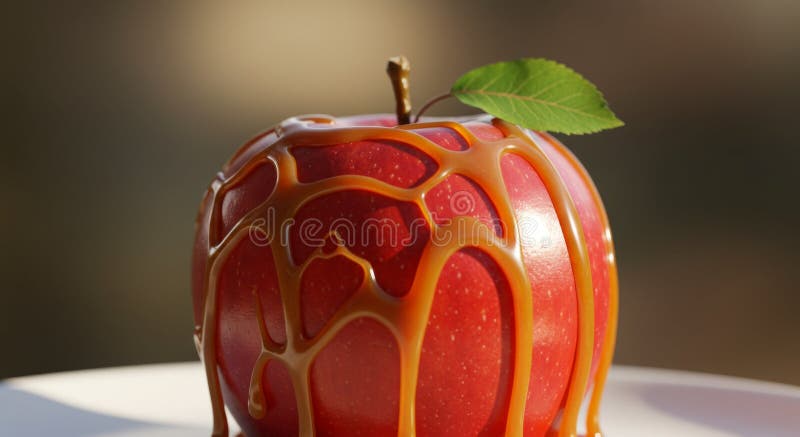 Red Apple Drizzled with Caramel Sauce Stock Illustration - Illustration ...