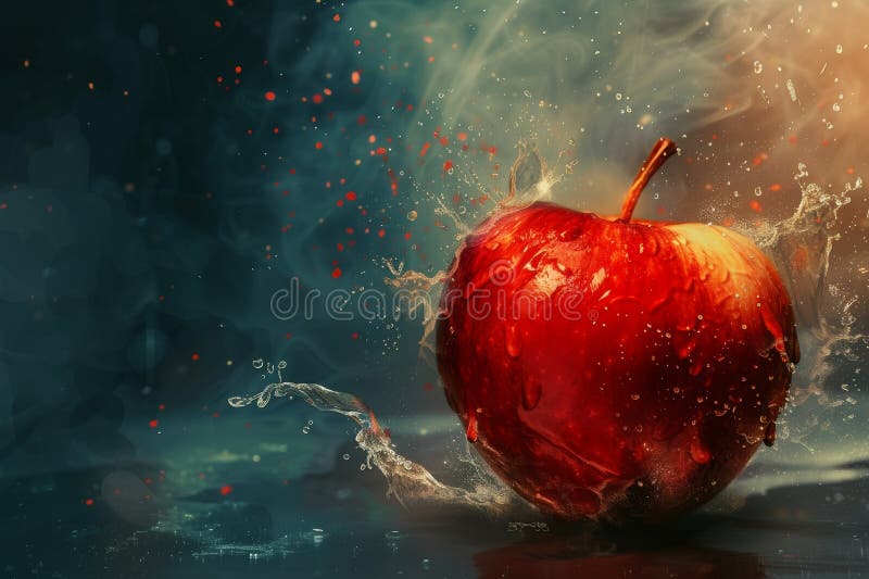 Red Apple with Dynamic Water Splash on Dark Backdrop Stock Image ...