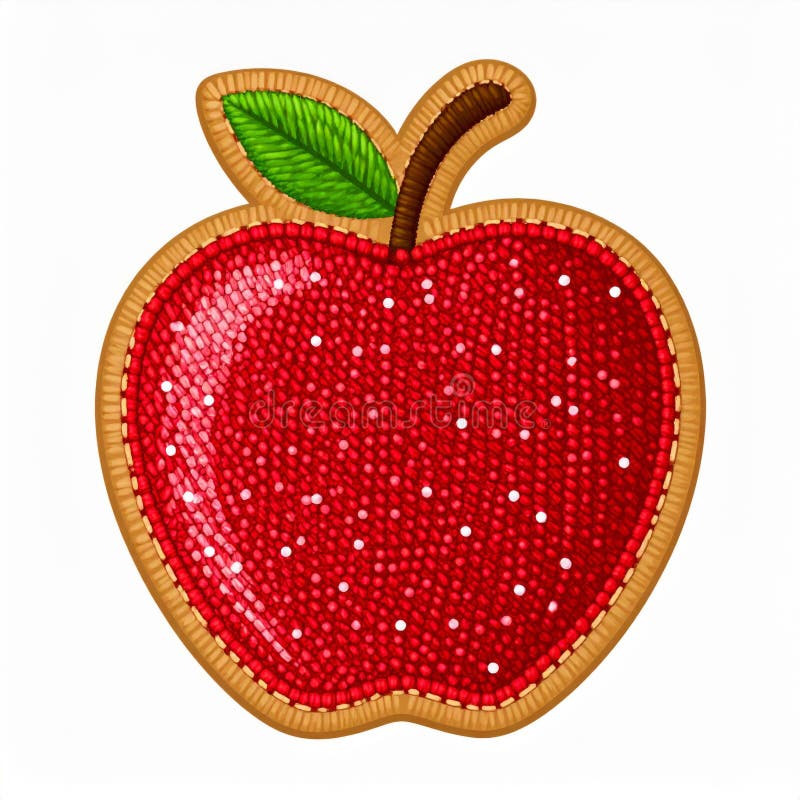 Red Apple Embroidery Patch with Green Leaf Isolated on White Background ...