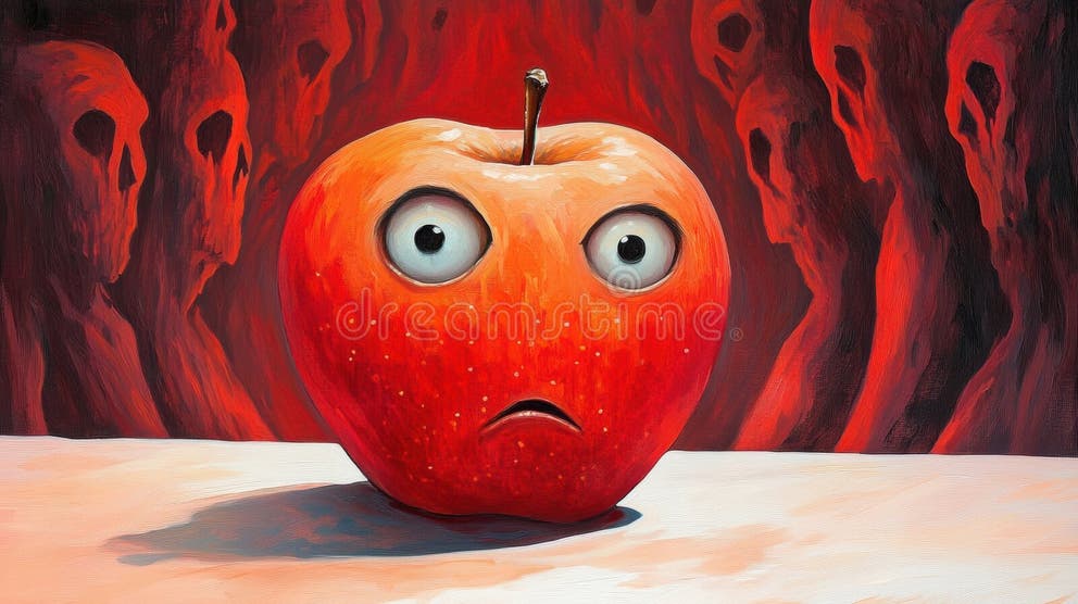 A Red Apple with a Face Painted on it and Some Creepy Looking Faces, AI ...