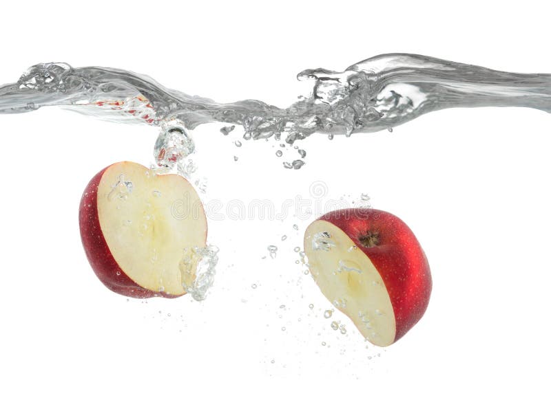 Red apple falls into water stock photo. Image of drop - 192949434