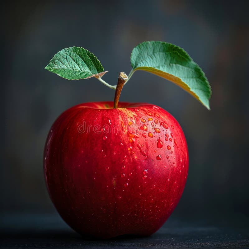 Red Apple with Green Leaf stock photo. Image of delicious - 314775126