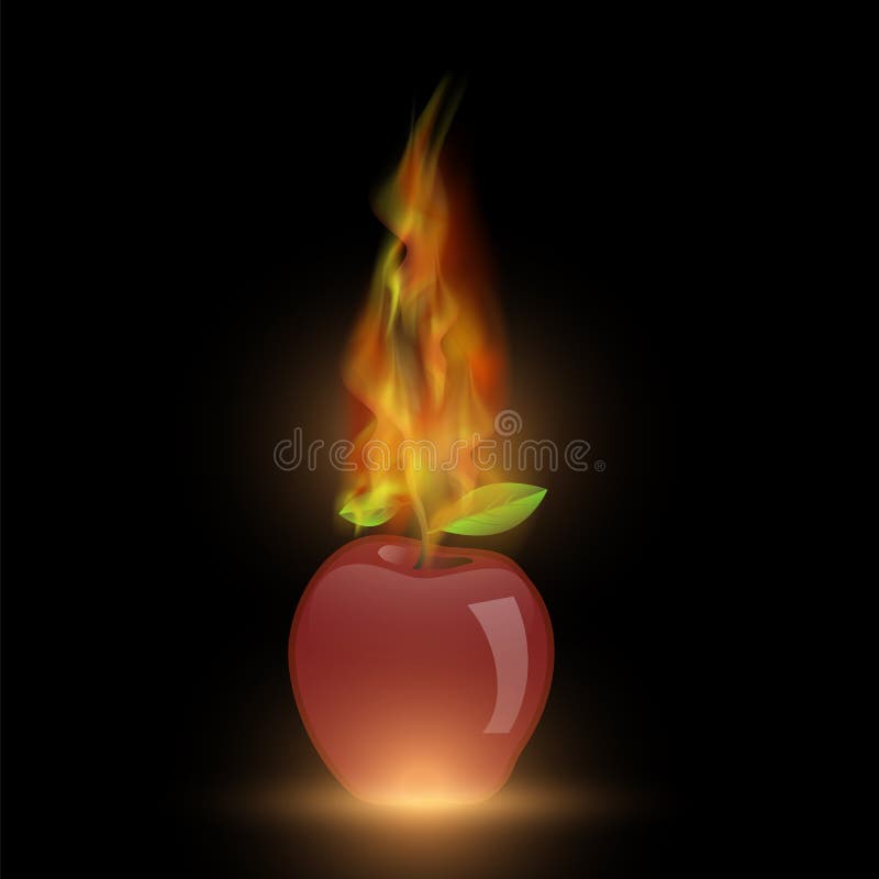 Red Apple with Fire Flame stock illustration. Illustration of nature ...