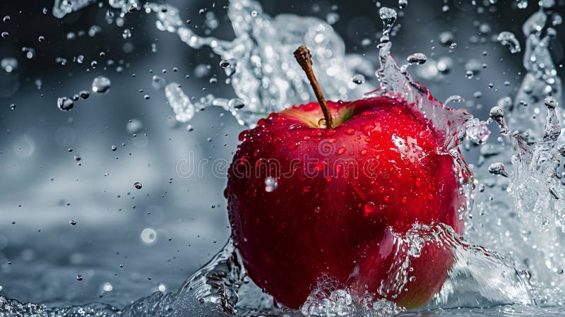 A Red Apple is Floating in a Pool of Water Stock Illustration ...