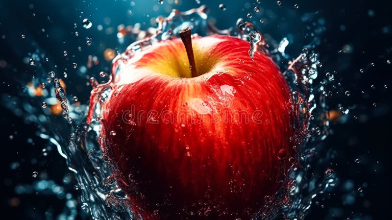 Red Apple is Floating in a Pool of Water Stock Photo - Image of closeup ...