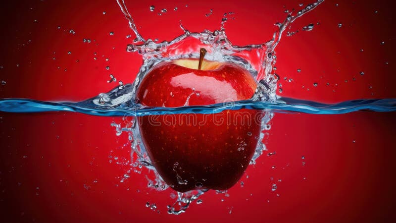 A Red Apple is Floating in a Pool of Water Stock Illustration ...