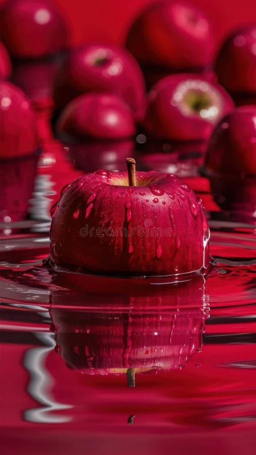 A Red Apple is Floating in a Pool of Water Stock Illustration ...