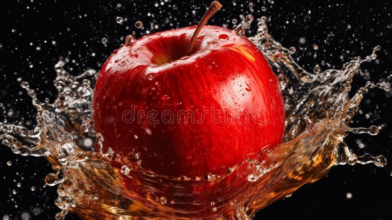 Red Apple is Floating in a Pool of Water Stock Image - Image of falling ...