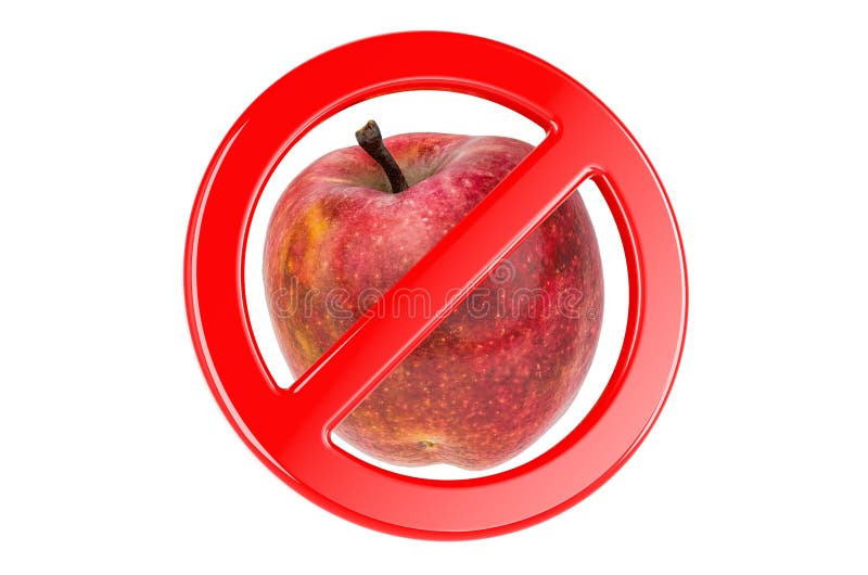 Red Apple with Forbidden Sign, 3D Rendering Stock Illustration ...