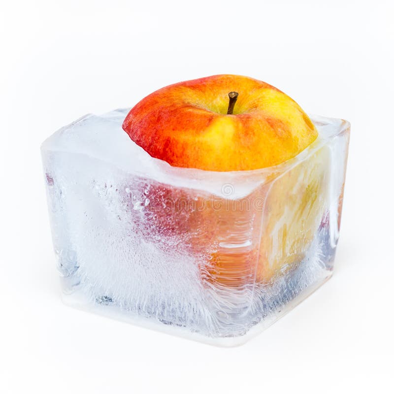 Red Apple Frozen in the Ice Cube Stock Photo - Image of culinary, cube ...