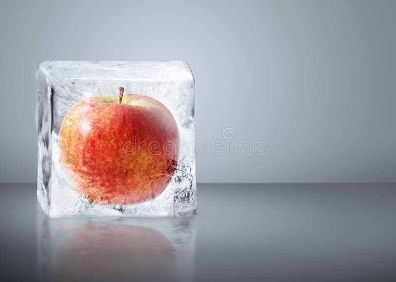 Red Apple Frozen Inside Big Ice Stock Illustration - Illustration of ...
