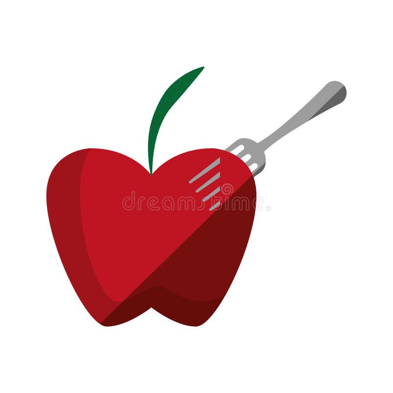 Red Apple Fruit on Fork with Shadow Stock Vector - Illustration of ...
