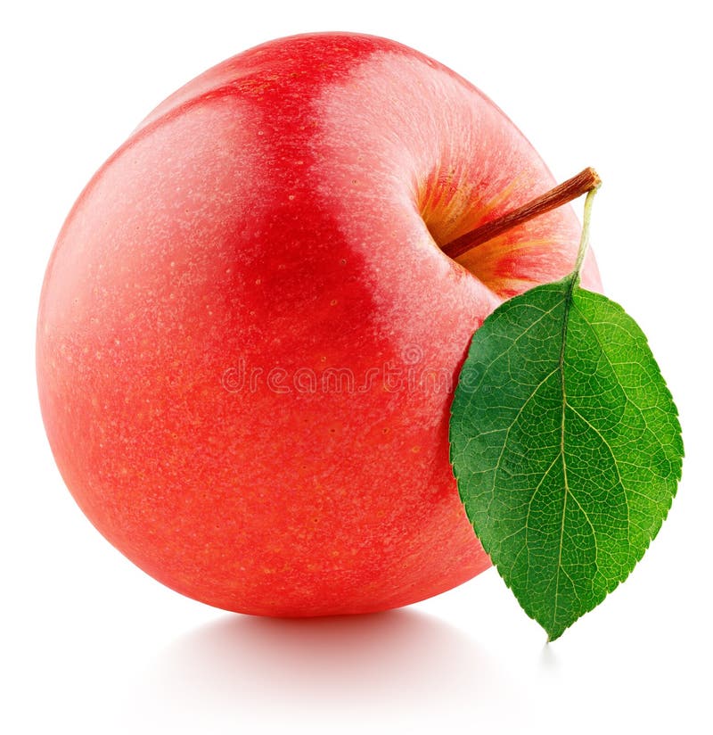 Red Apple Fruit With Green Leaf Isolated On White Stock Image Image