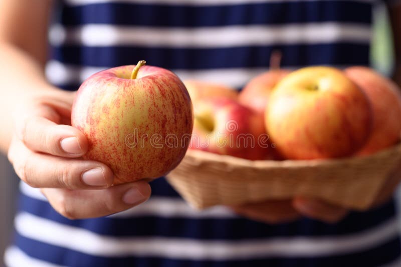 Red Apple Fruit Holding by Woman Hand, Healthy Fruit Stock Photo ...