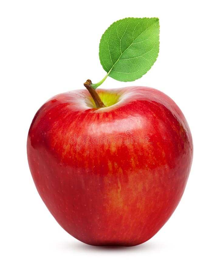 Ripe Red Apple with a Leaf. Stock Image - Image of green, sweet: 16354471