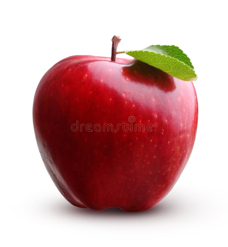 Red apple fruit with leaf stock photo. Image of delicious - 44829510